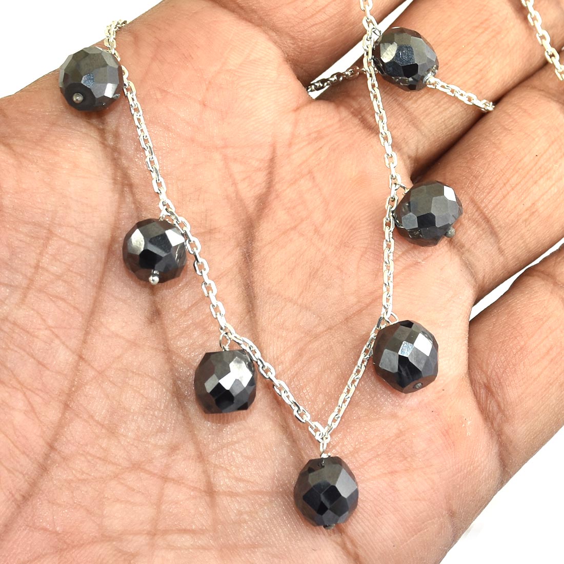 AAA Certified Elegant 10.17 Grams Black Diamond Chain Necklace in 925 ...