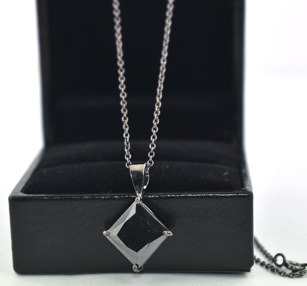 3 Ct -5 Ct AAA Certified Black Diamond Solitaire Pendant in Princess ...